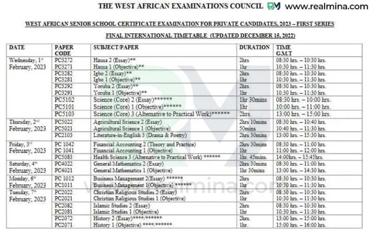 WAEC GCE Timetable 2025/2026 - Acadanow